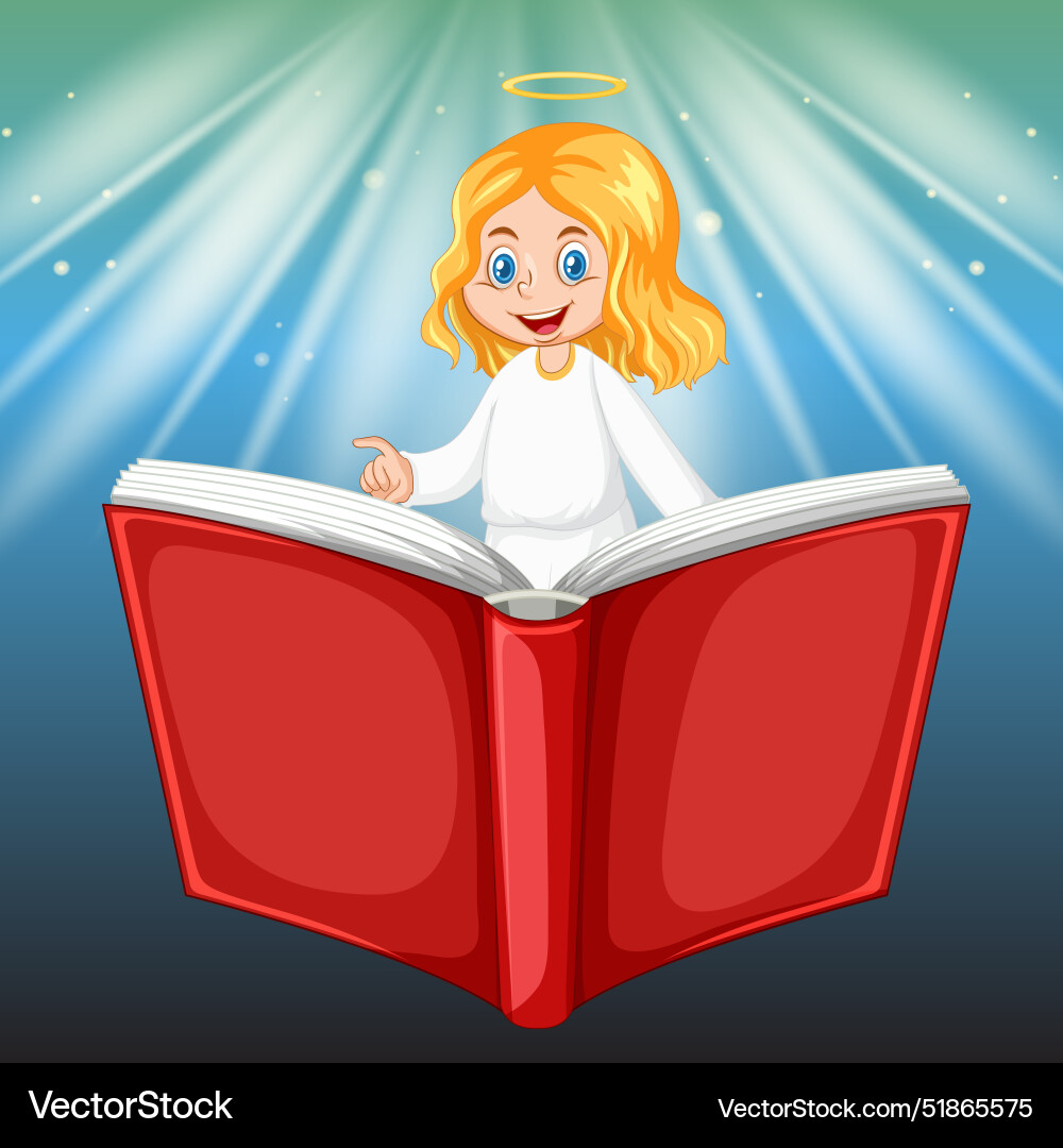An angel reading a large red book Royalty Free Vector Image