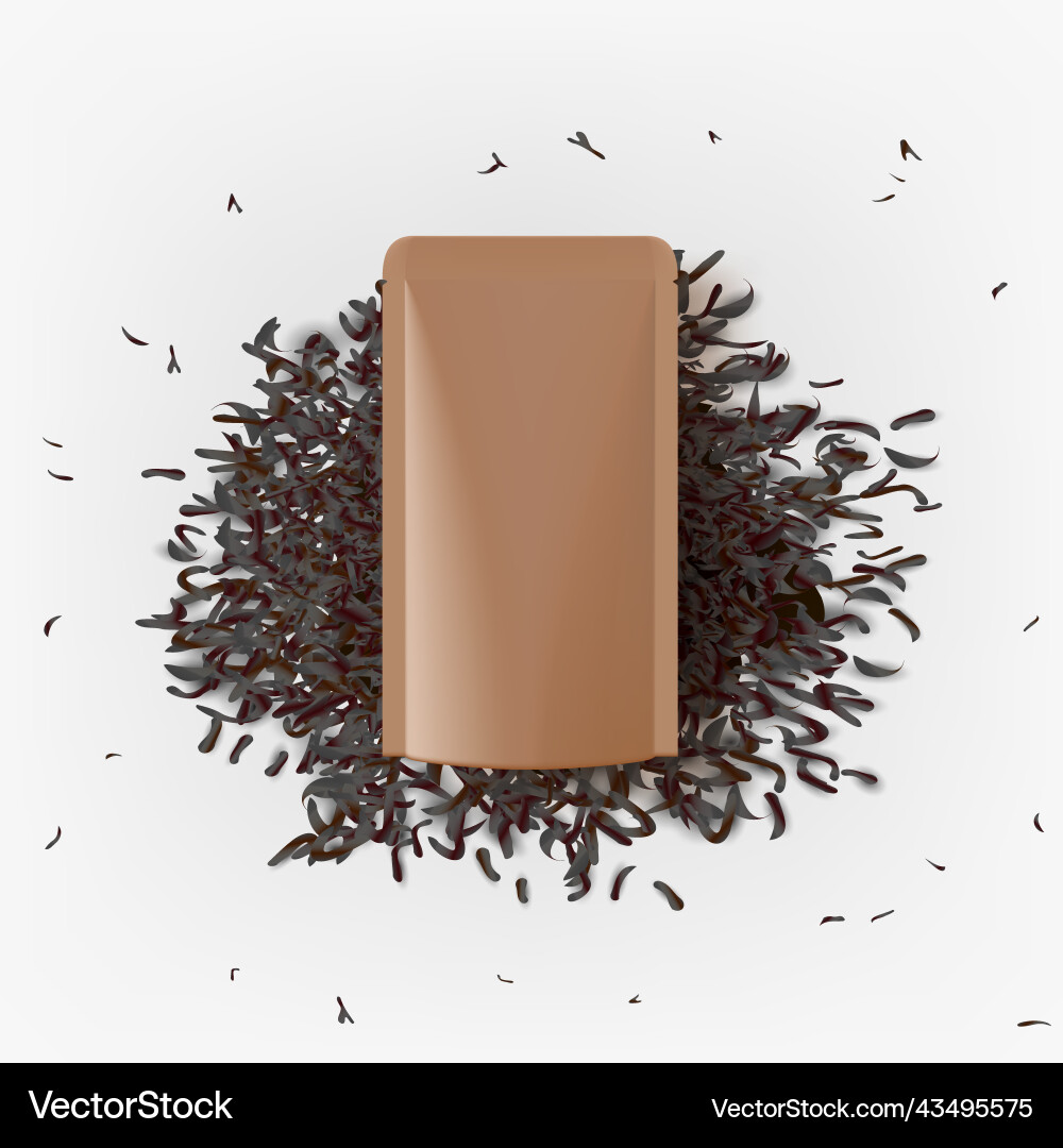 Blank tea packaging on bunch of top view Vector Image