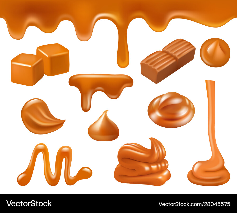 Caramel realistic candy sweets liquid food sauces Vector Image
