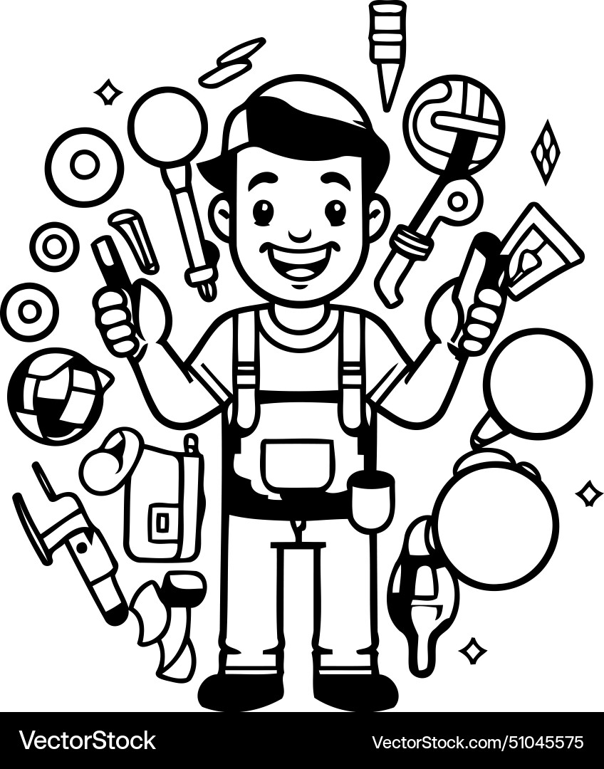 Cartoon handyman with different tools cute Vector Image