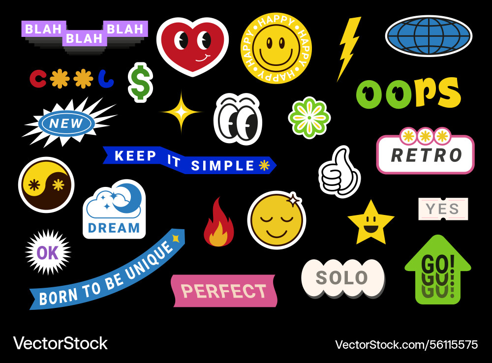 Y2k groovy comic summer funky design sticker set Vector Image