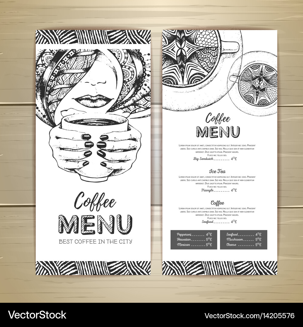 Coffee menu design sketch of cup Royalty Free Vector Image