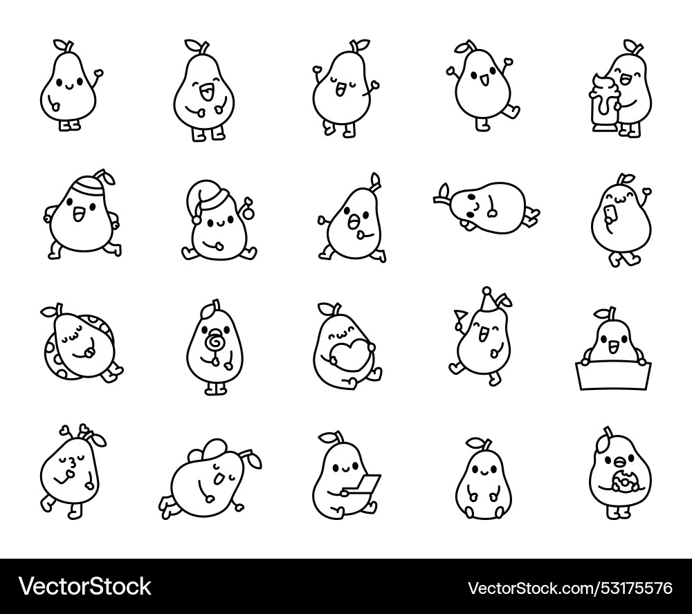 Cute pear character coloring page Royalty Free Vector Image