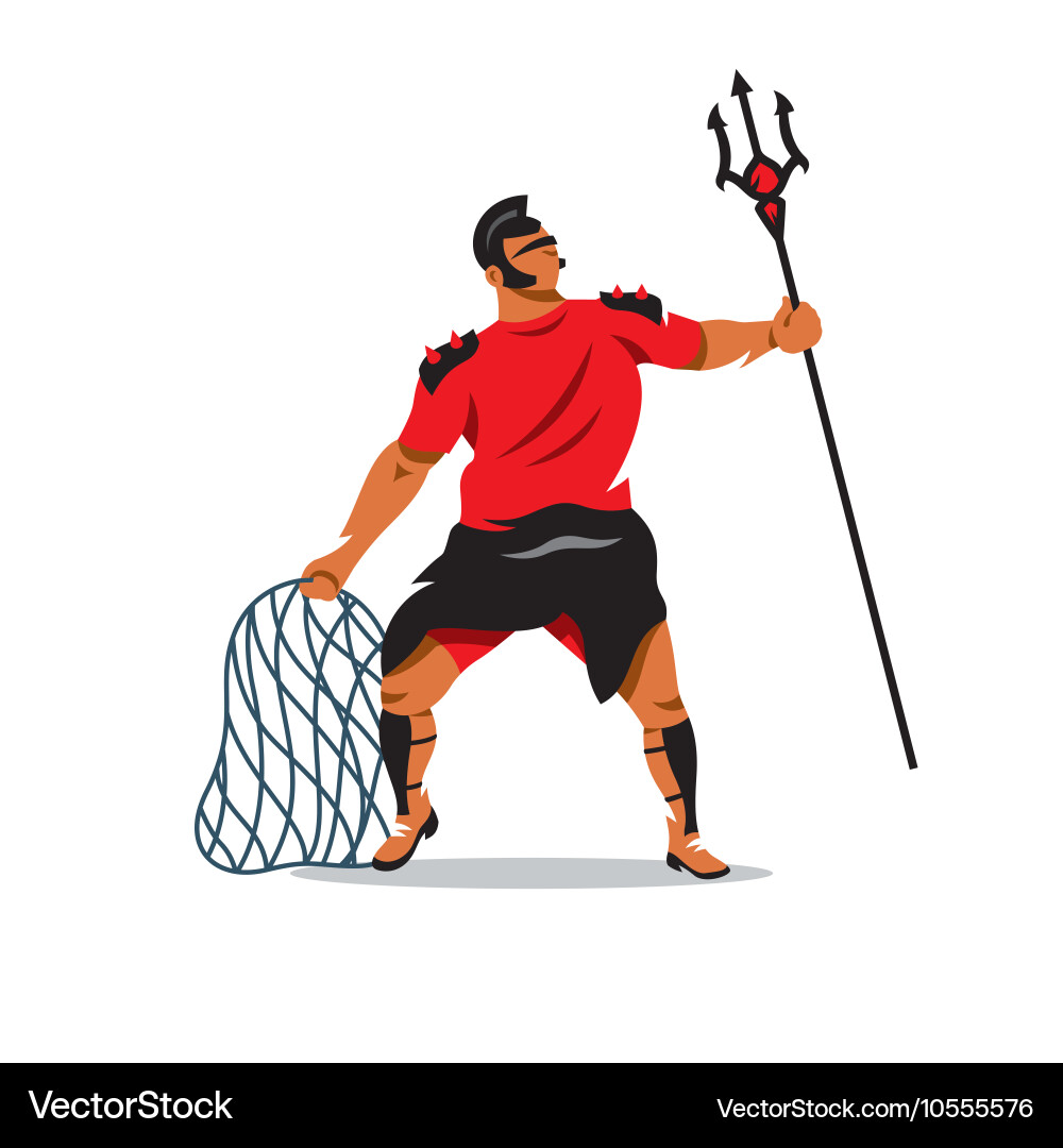 Gladiator with trident and net cartoon Royalty Free Vector