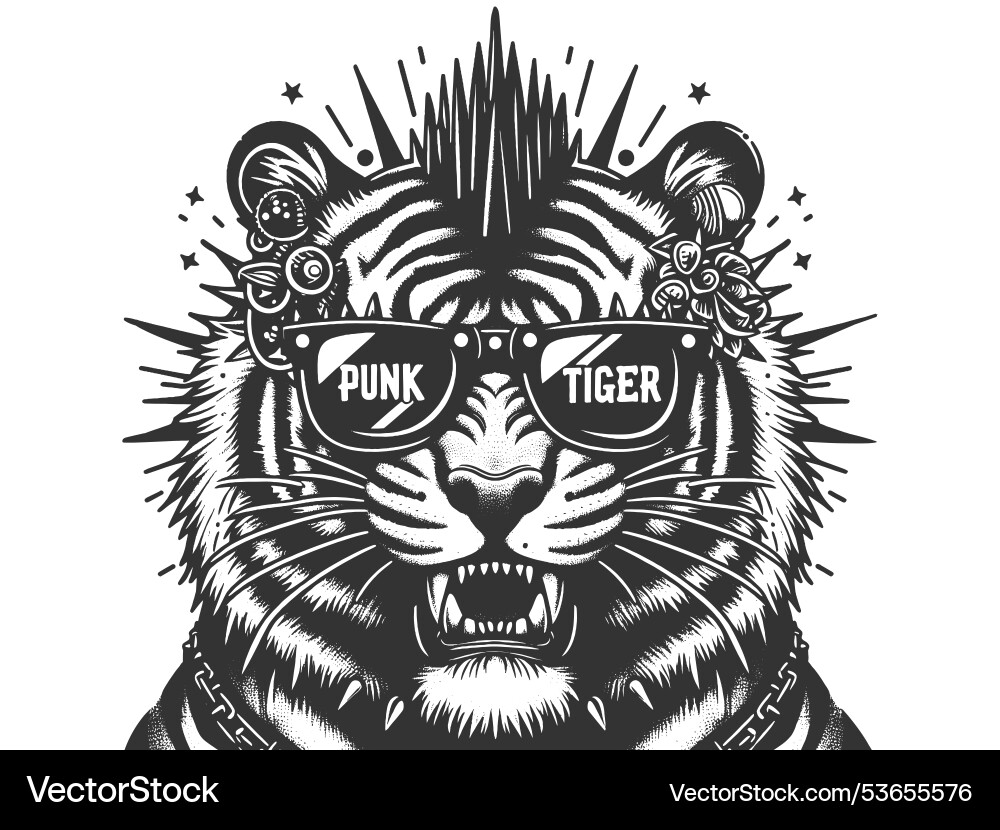 Punk tiger with mohawk and sunglasses Royalty Free Vector