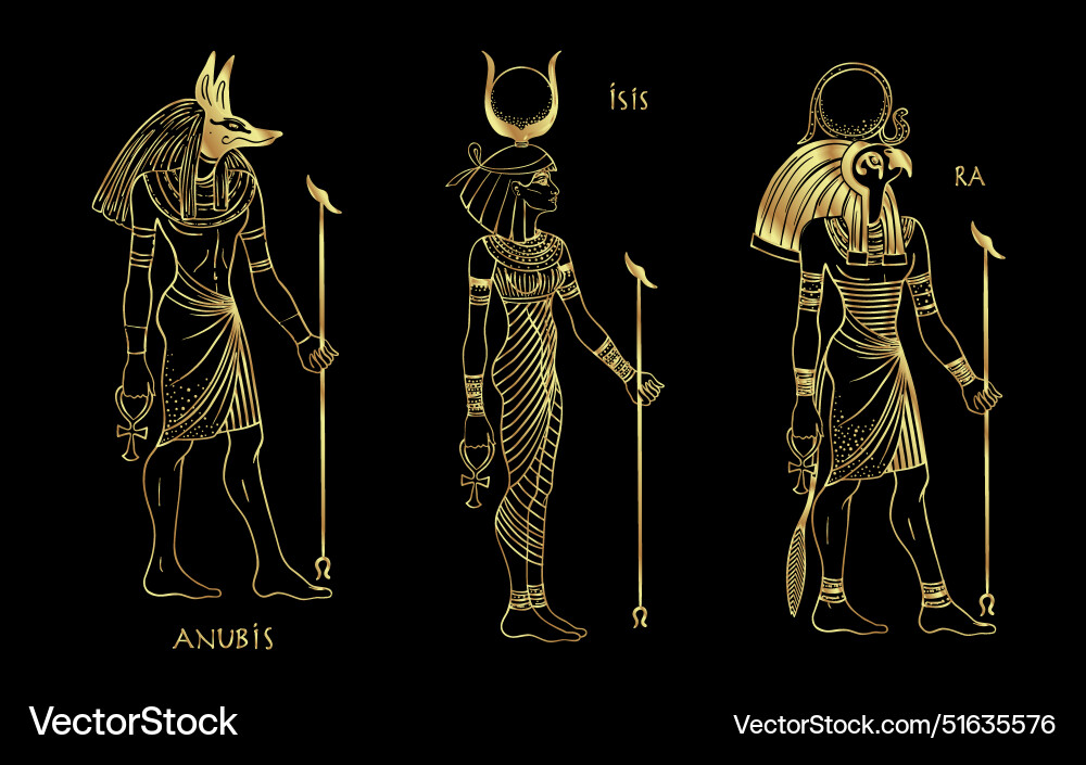 Ra isis anubis egyptioan gods hand-drawn Vector Image