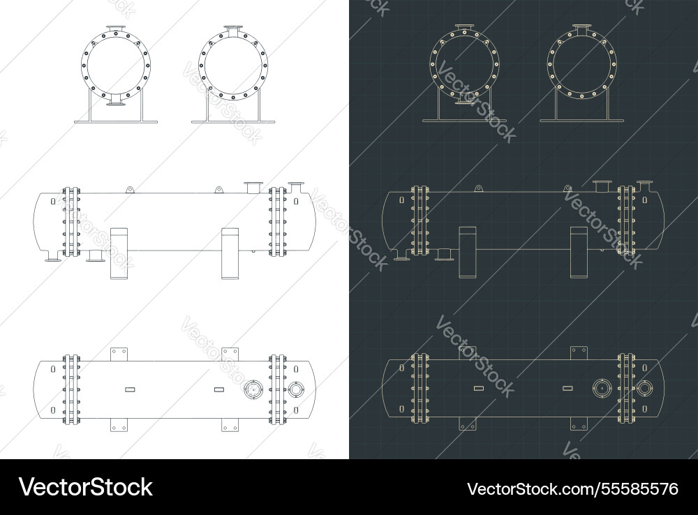 Shell and tube heat exchanger blueprints Vector Image