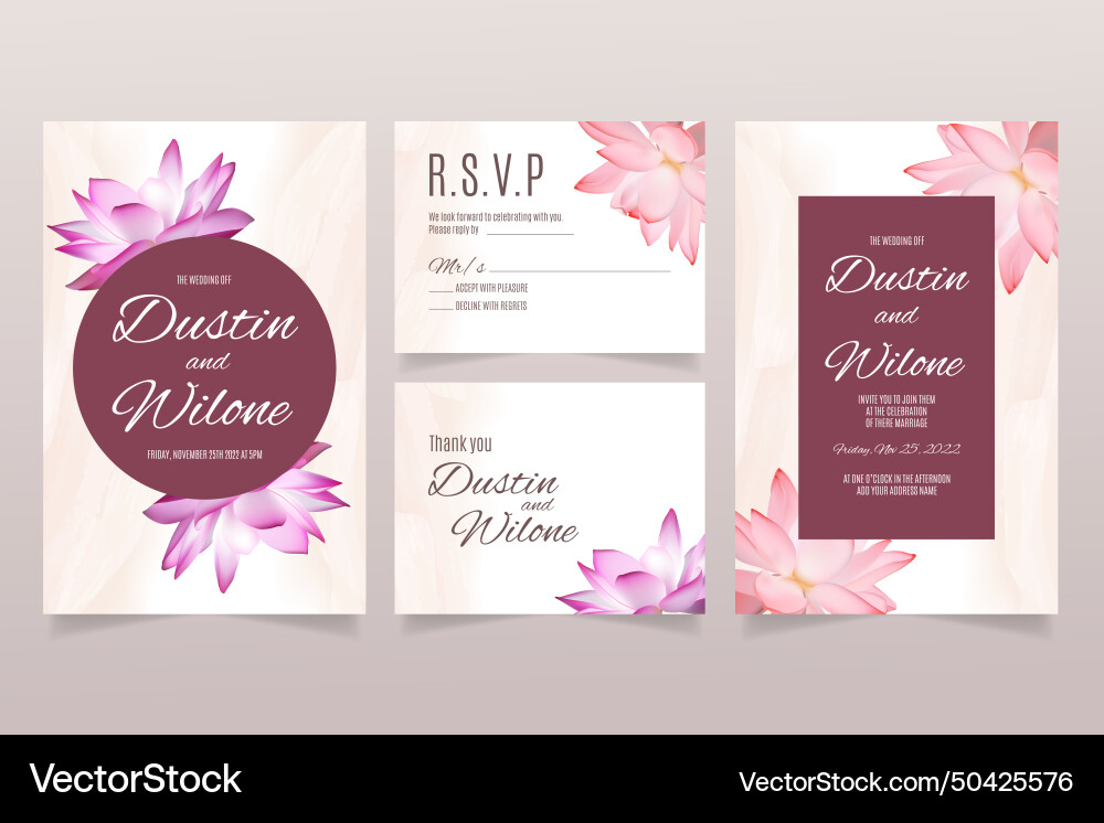 Wedding invitation template with lotus Royalty Free Vector