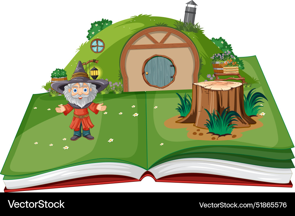 Wizard standing by a hobbit house Royalty Free Vector Image