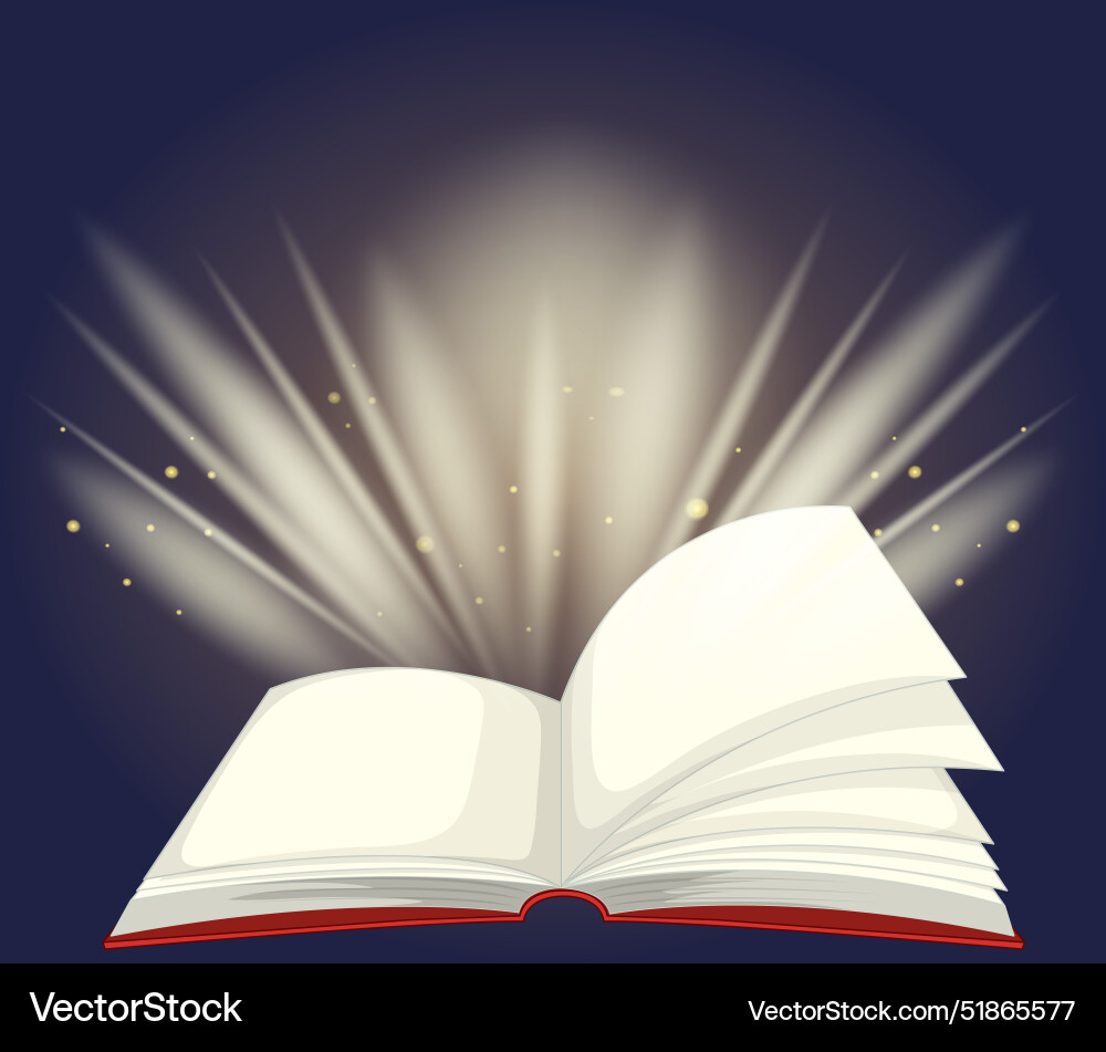 An open book with glowing light Royalty Free Vector Image