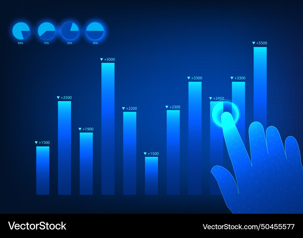 Bar chart with hands touching shows the growth Vector Image