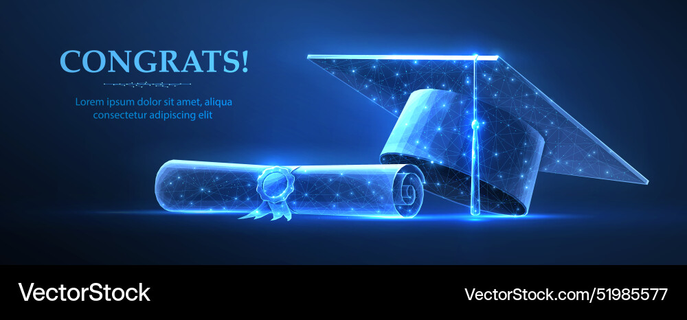 Graduation cap with degree on blue graduate Vector Image