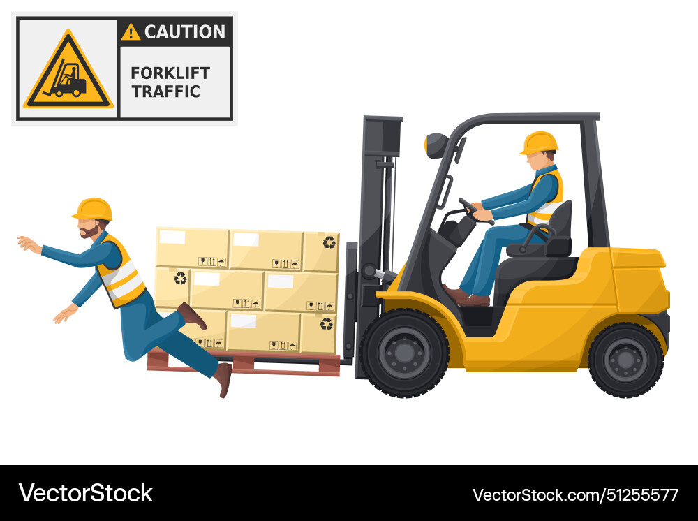 Industrial worker driving a forklift in an Vector Image