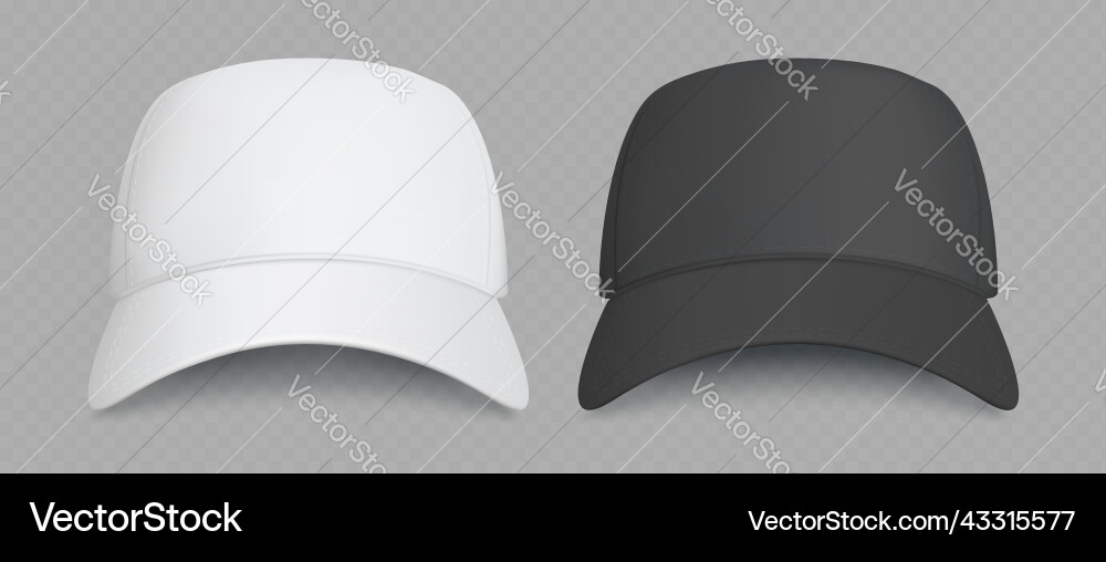 Mockup set of black and white caps front view Vector Image
