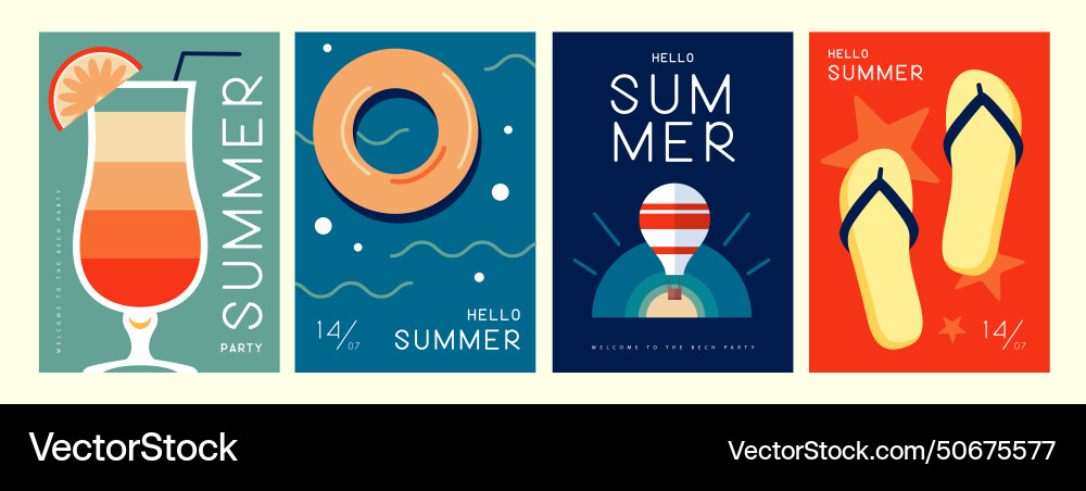 Retro summer posters with attributes Royalty Free Vector