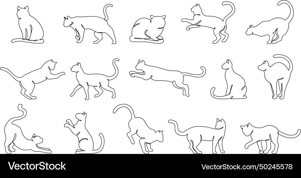 Continuous one line cats minimalist feline Vector Image