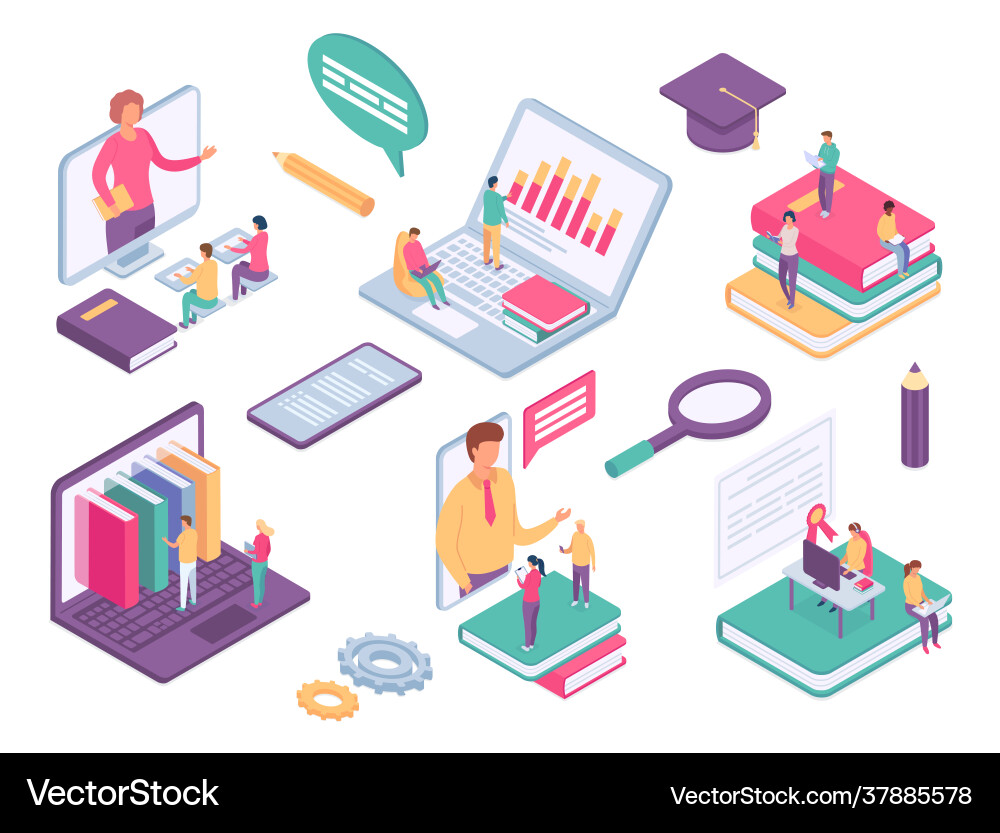 Isometric online education virtual class Vector Image