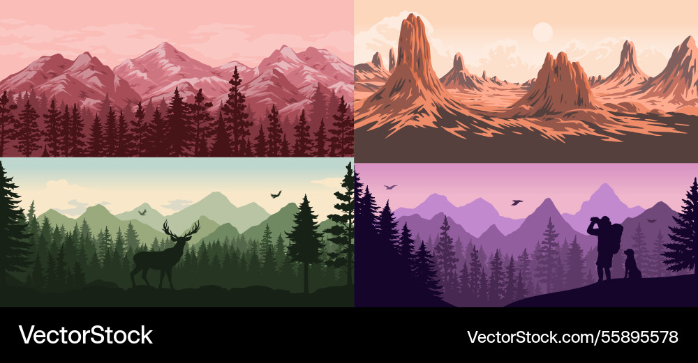 Nature scenes with mountains and wildlife Vector Image