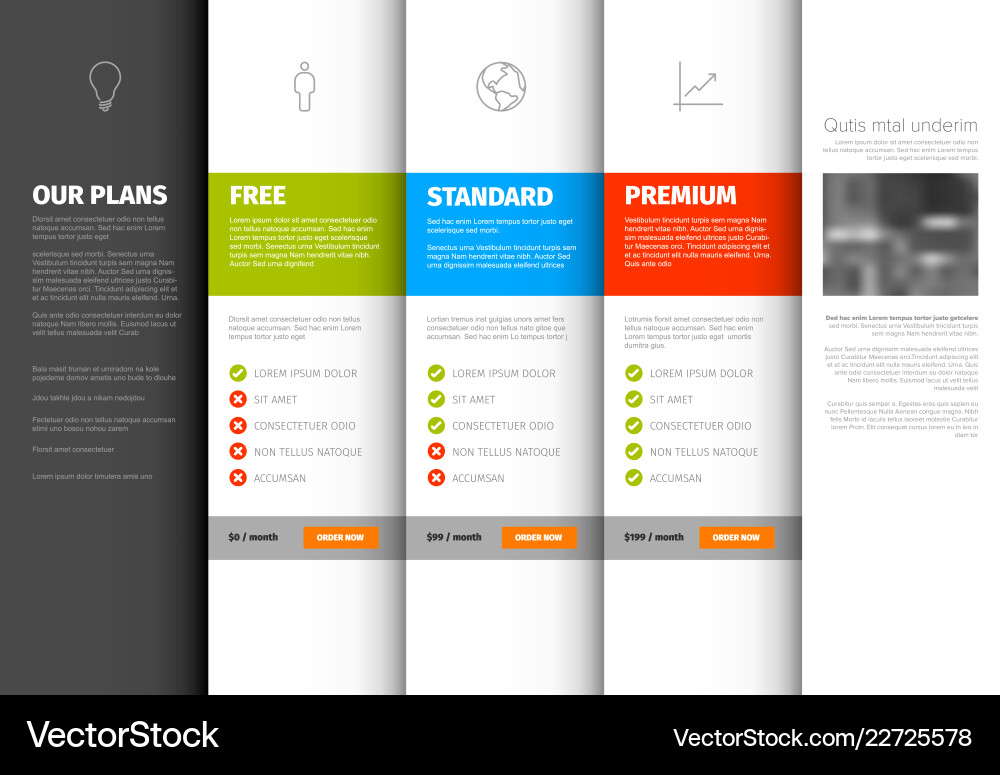 Product service pricing comparison table template Vector Image