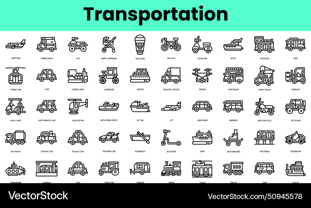 Set of transportation icons linear style icon Vector Image