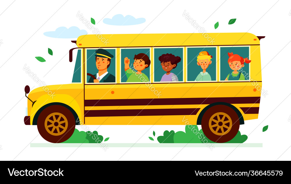 Children on school bus - colorful flat design Vector Image