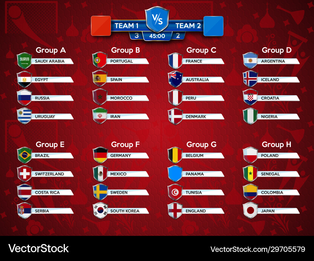 Football cup group stage world tournament table Vector Image