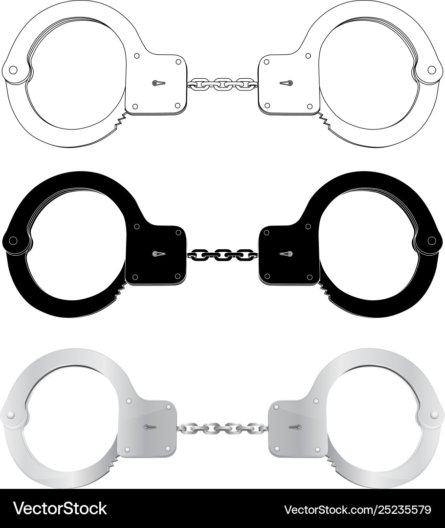 Handcuffs outline symbols and 3d security element Vector Image