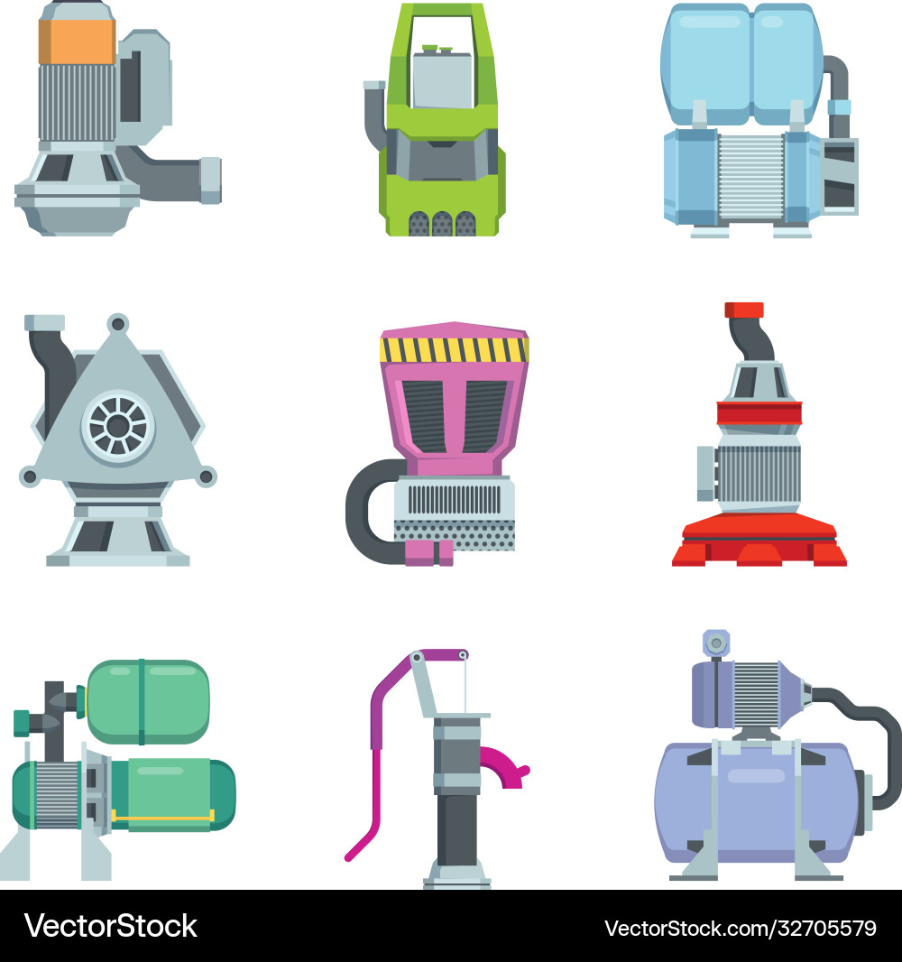 Industrial Water Pumps & Compressors Set Vector Image