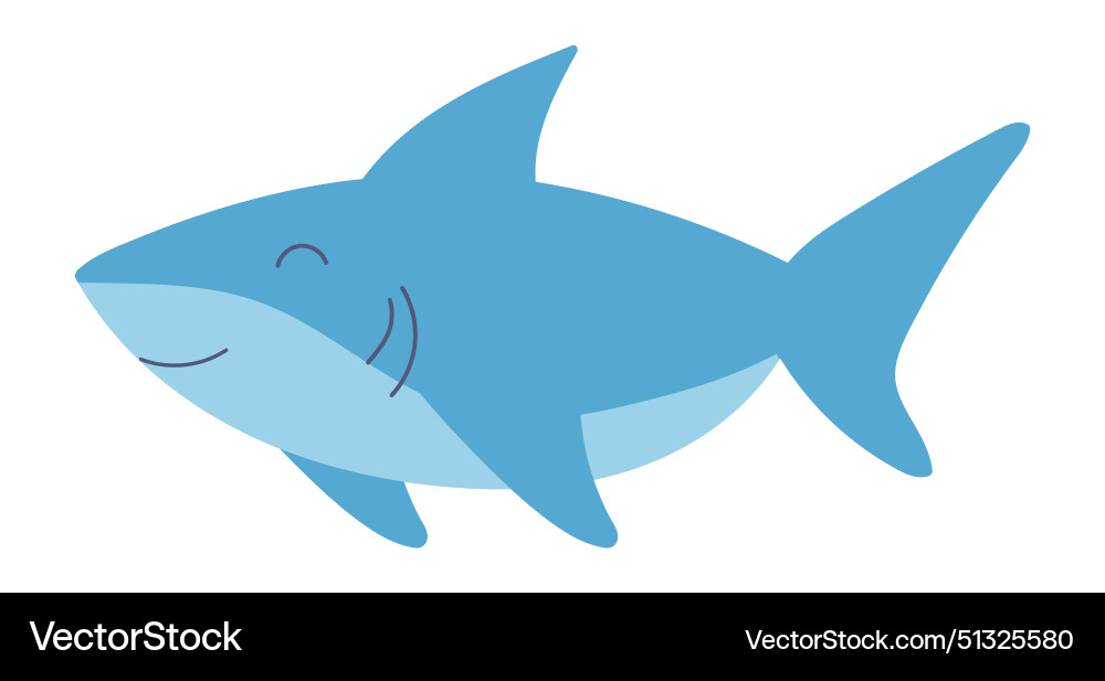 Cute blue shark in flat design happy underwater Vector Image