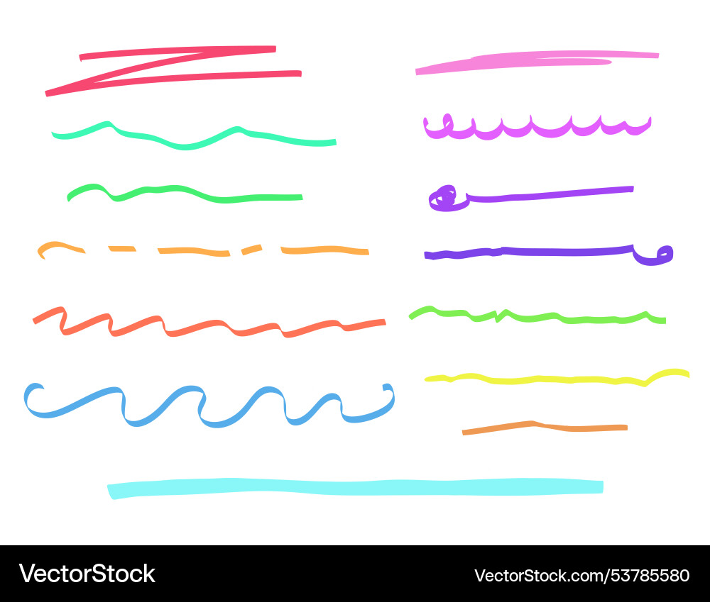 Marker underlines set brush pen hand drawn color Vector Image
