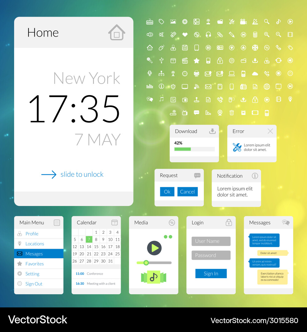 Mobile flat interface elements with colorful Vector Image