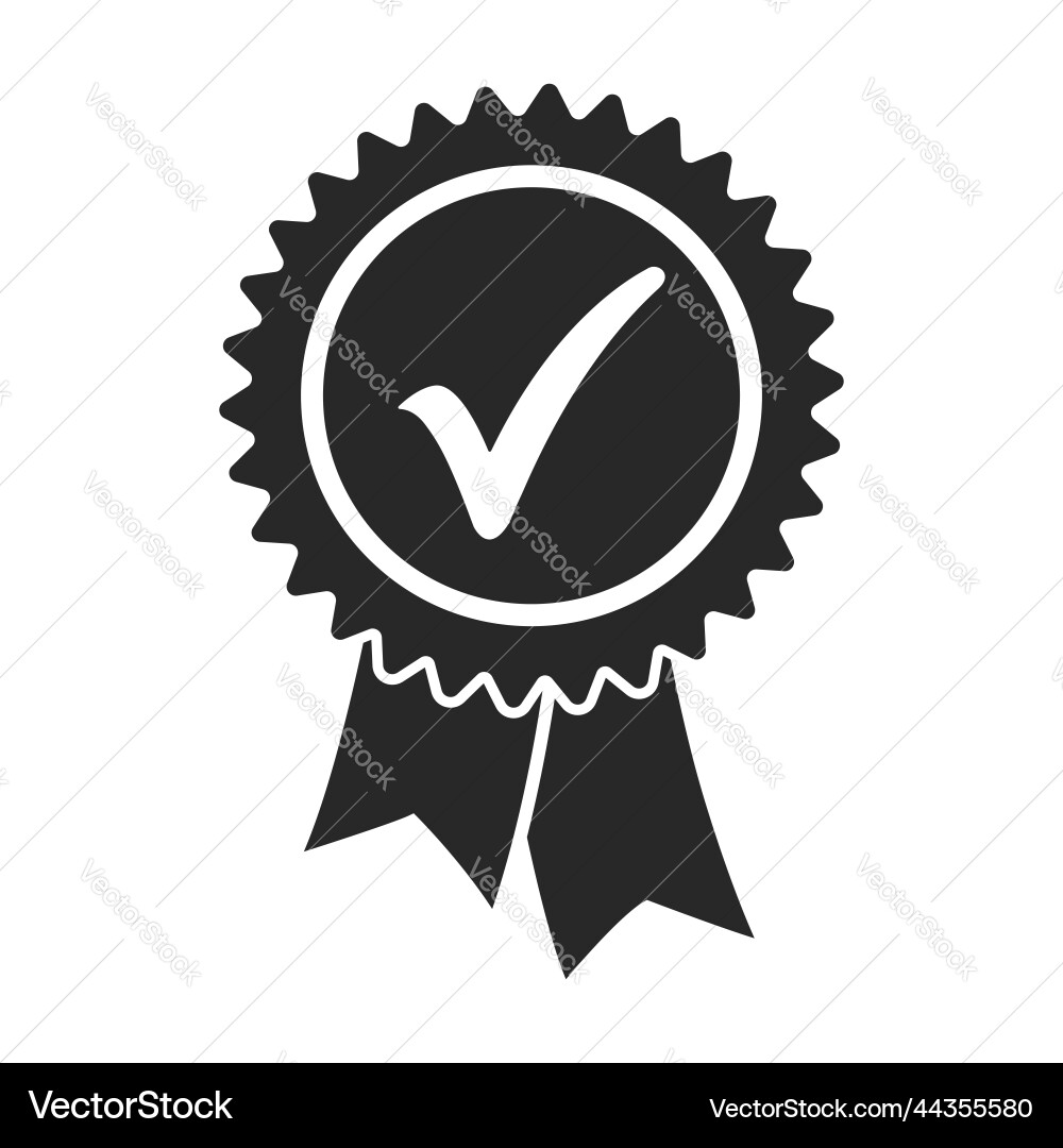 Tick check mark badge with ribbons Royalty Free Vector Image