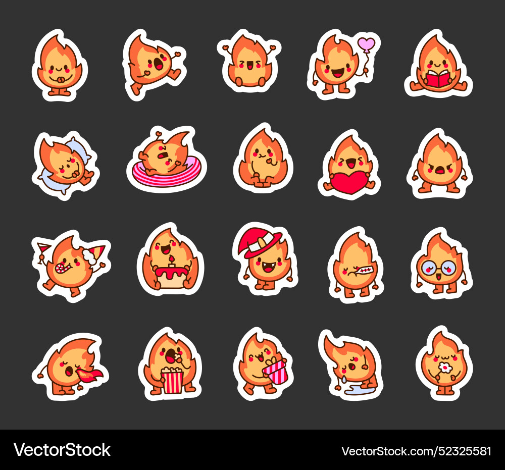 Cute flame character sticker bookmark funny Vector Image