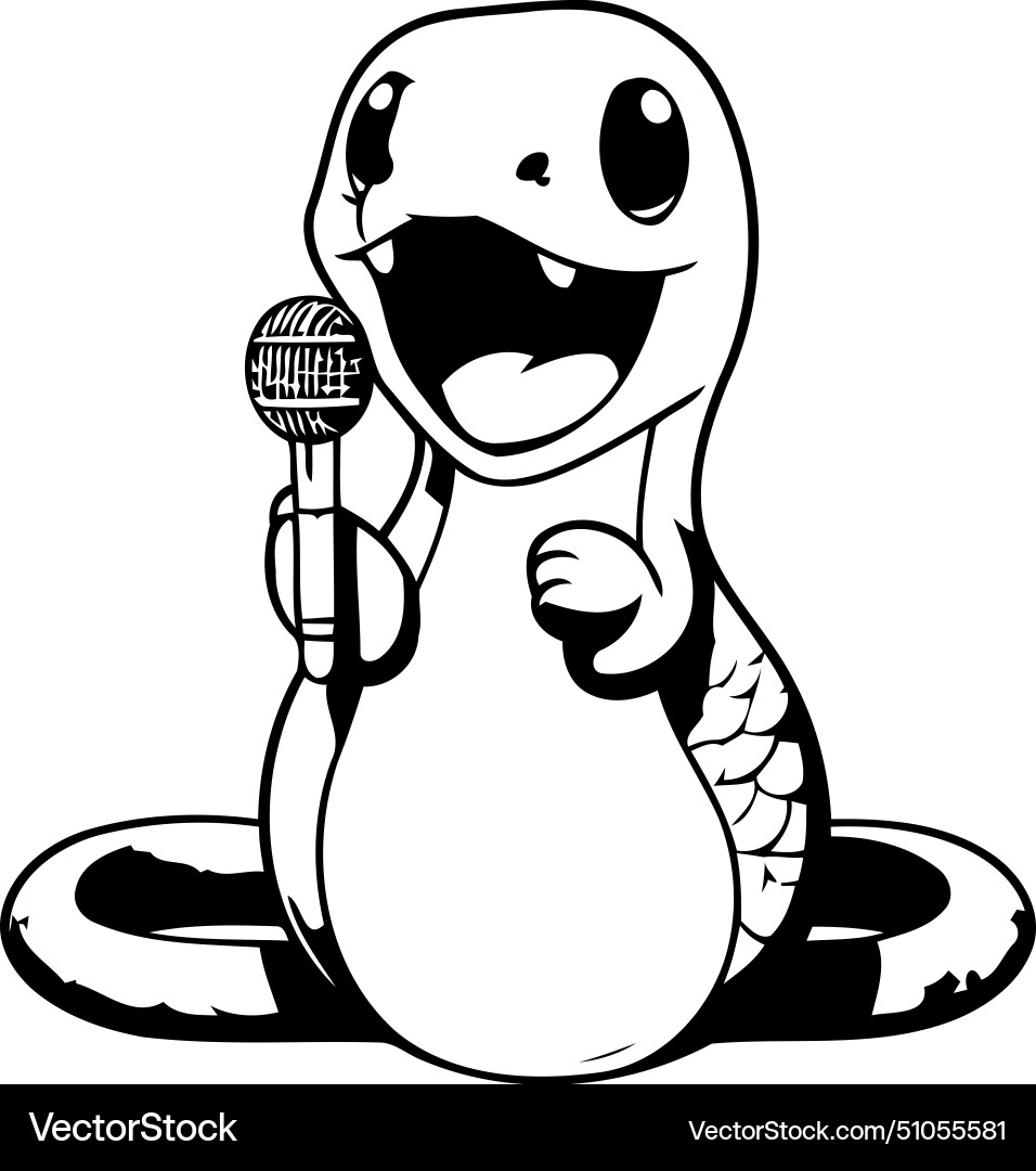Cute snake singing karaoke isolated on white Vector Image