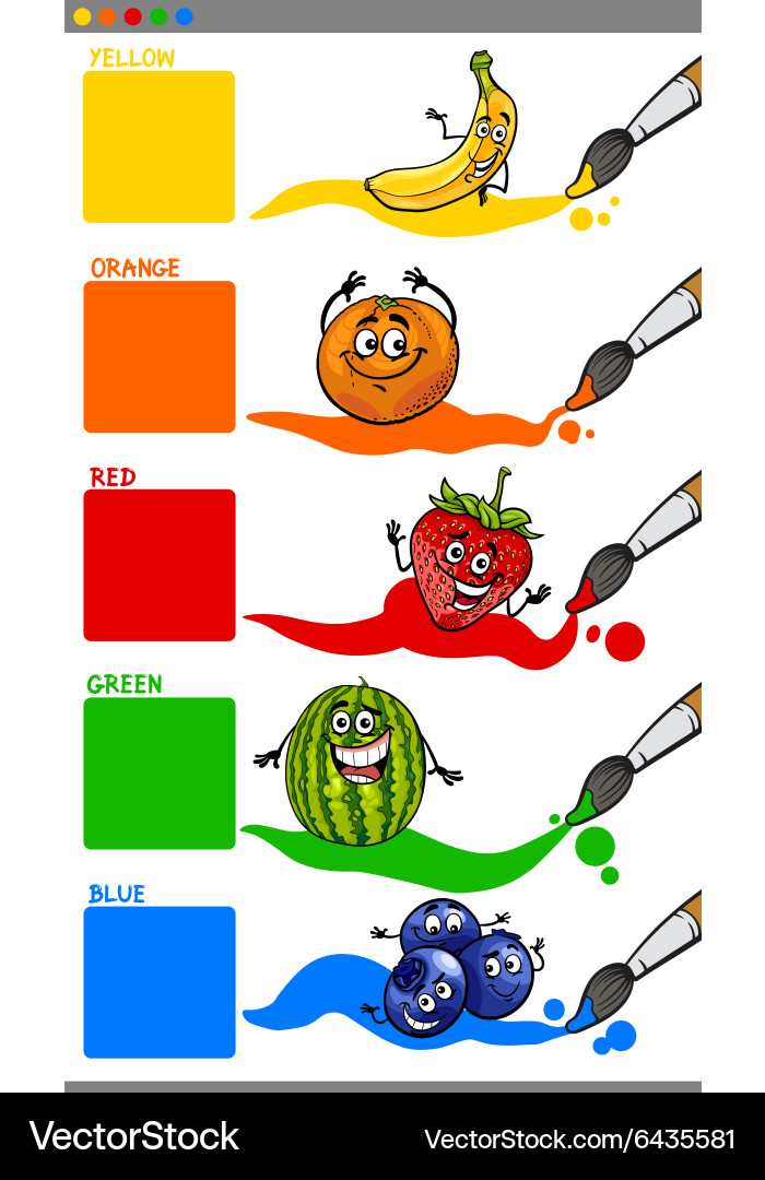 Main colors with cartoon fruits Royalty Free Vector Image