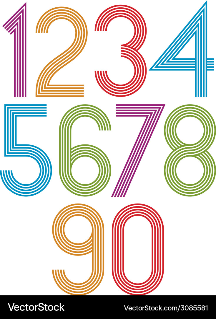 Retro stripes funky numbers set Royalty Free Vector Image