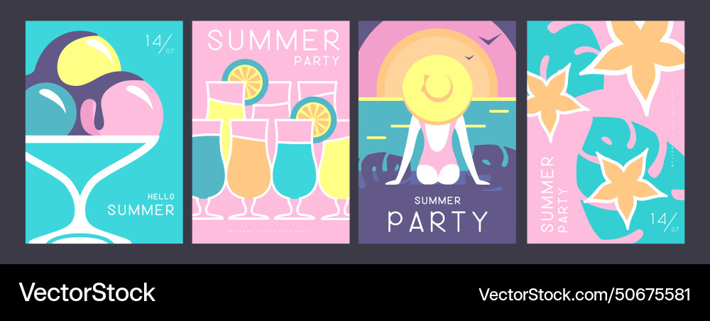 Retro summer posters with attributes Royalty Free Vector
