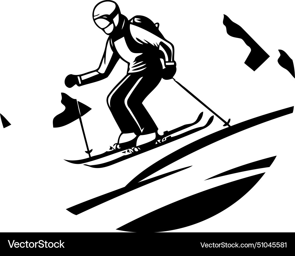 Skiing in mountains skier on piste Royalty Free Vector Image