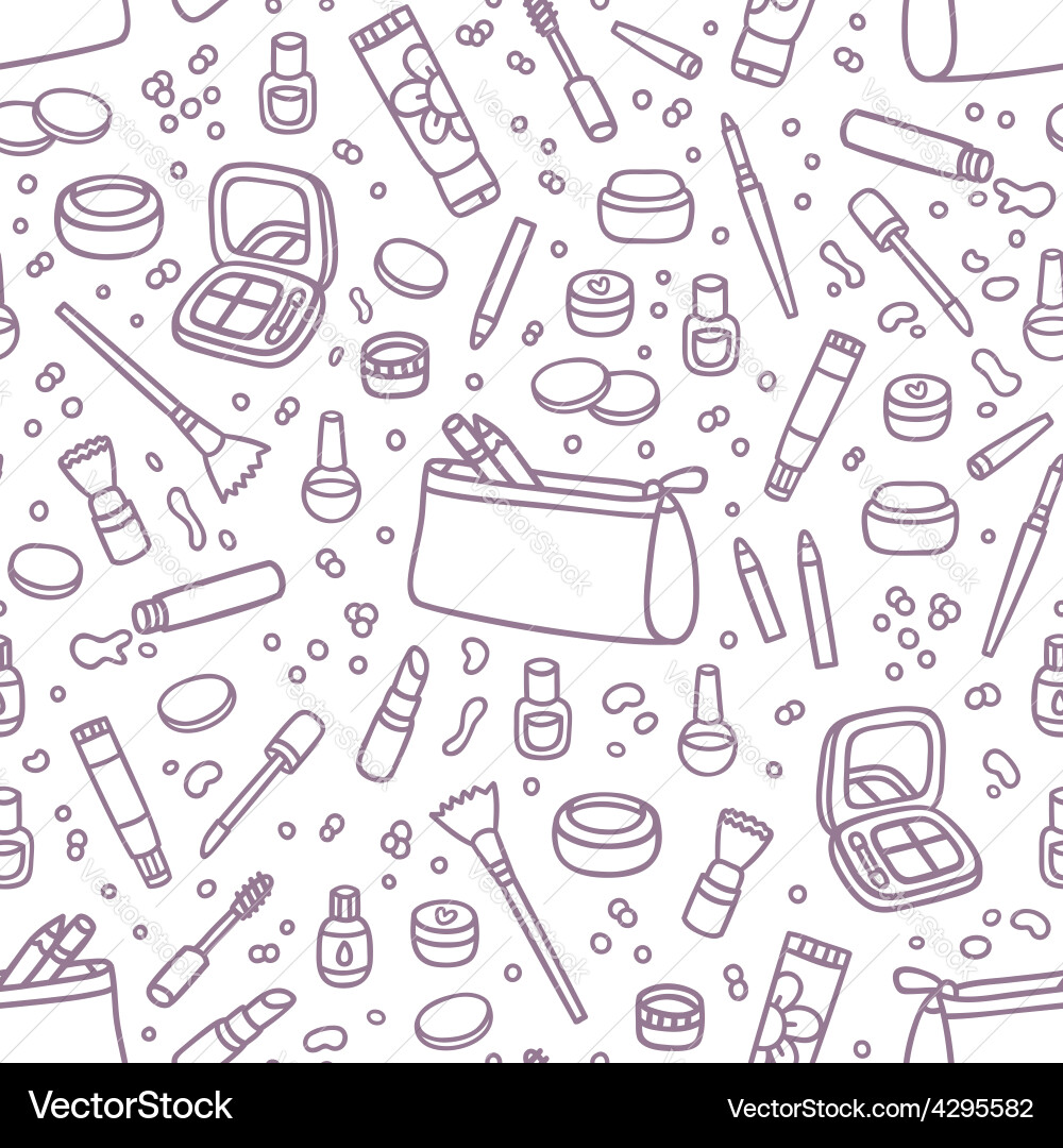 Decorative cosmetics outlined seamless pattern Vector Image