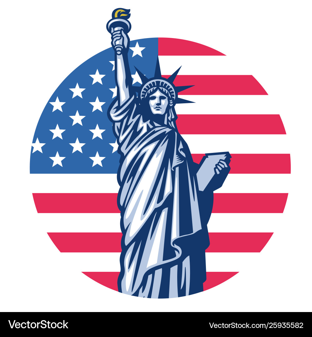 Liberty statue with united states flag background Vector Image