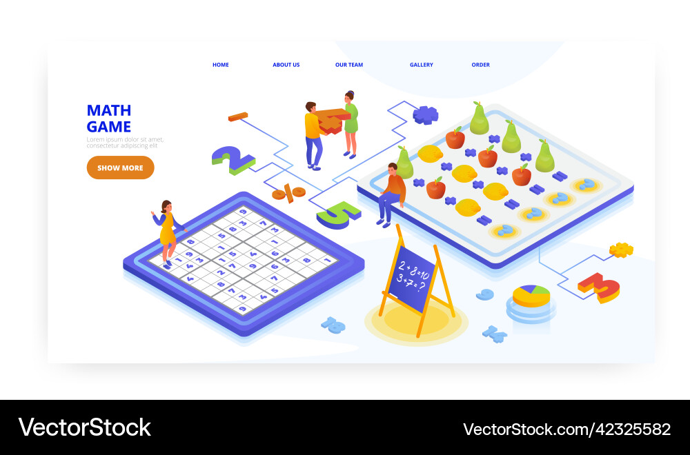 Math education game for kids landing page design Vector Image