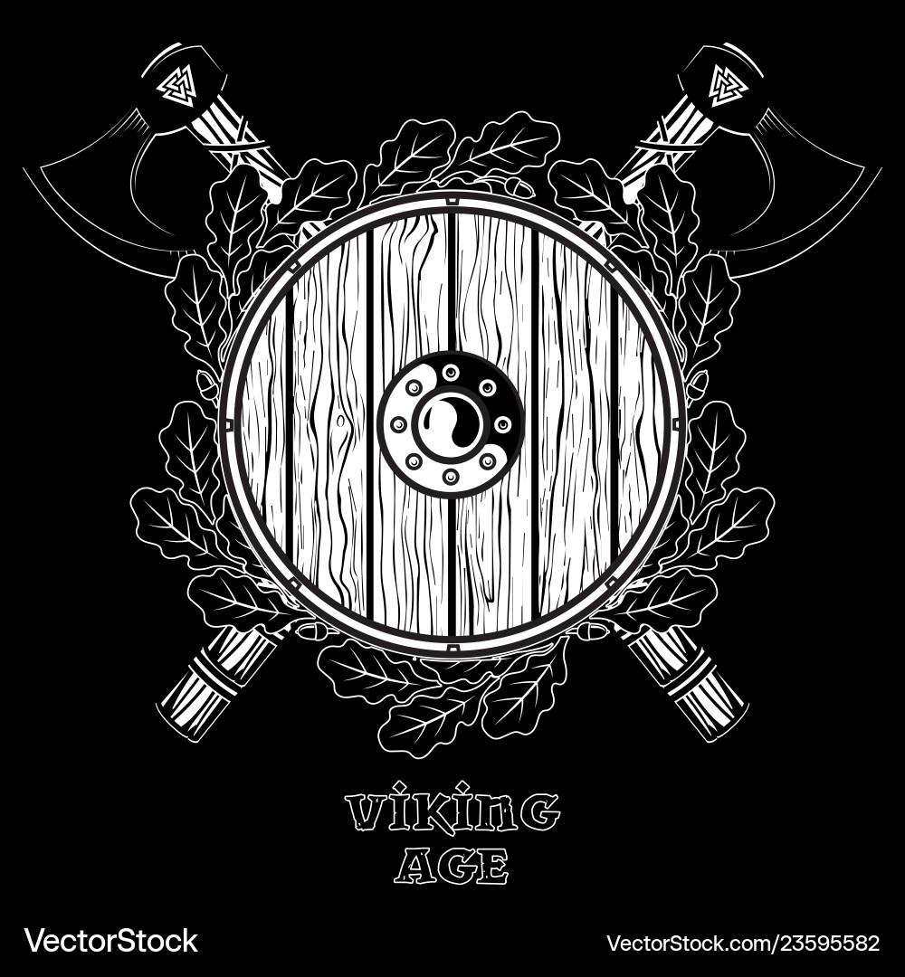 Two crossed battle viking axes shield Royalty Free Vector