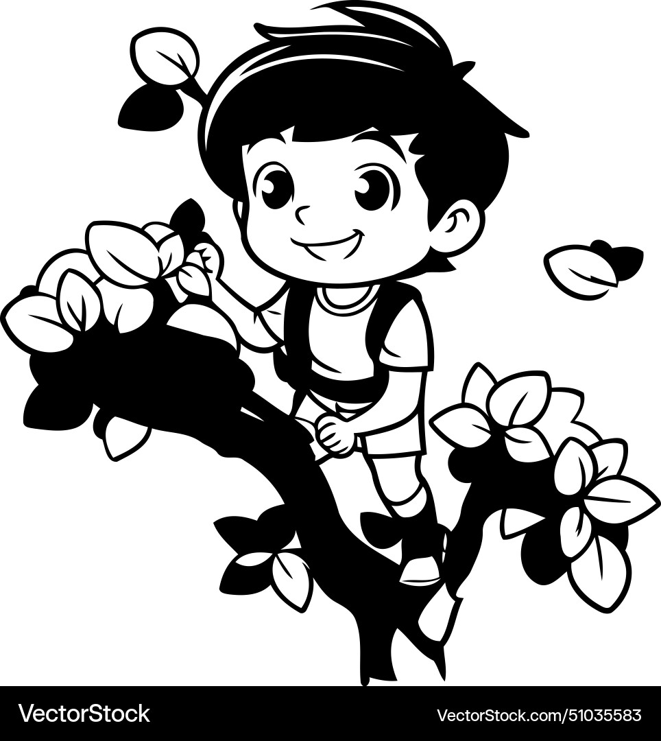 Cute little boy climbing on a tree cartoon Vector Image