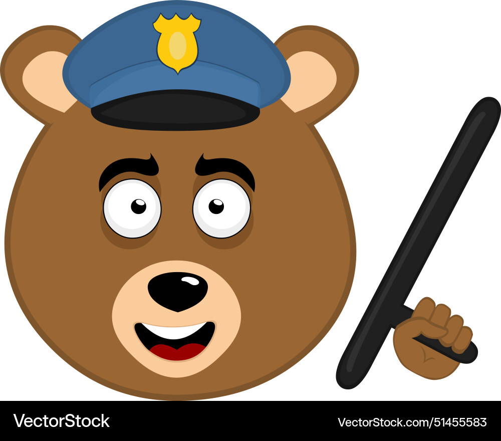 Head brown bear cartoon police blackjack Vector Image