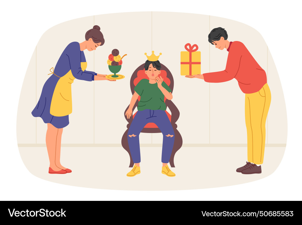 Problems in raising spoiled boy parents trying Vector Image