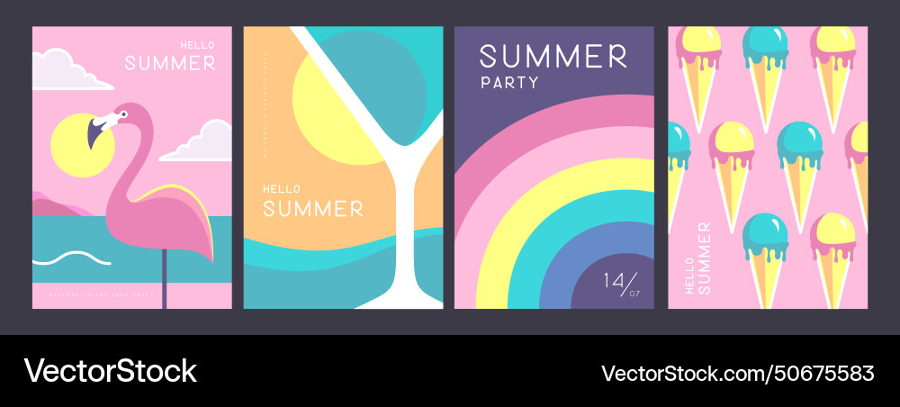 Retro summer posters with attributes Royalty Free Vector