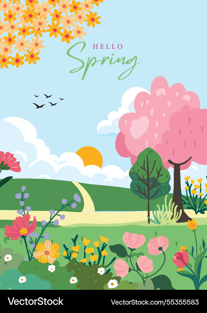 Spring landscape background with mountain and Vector Image