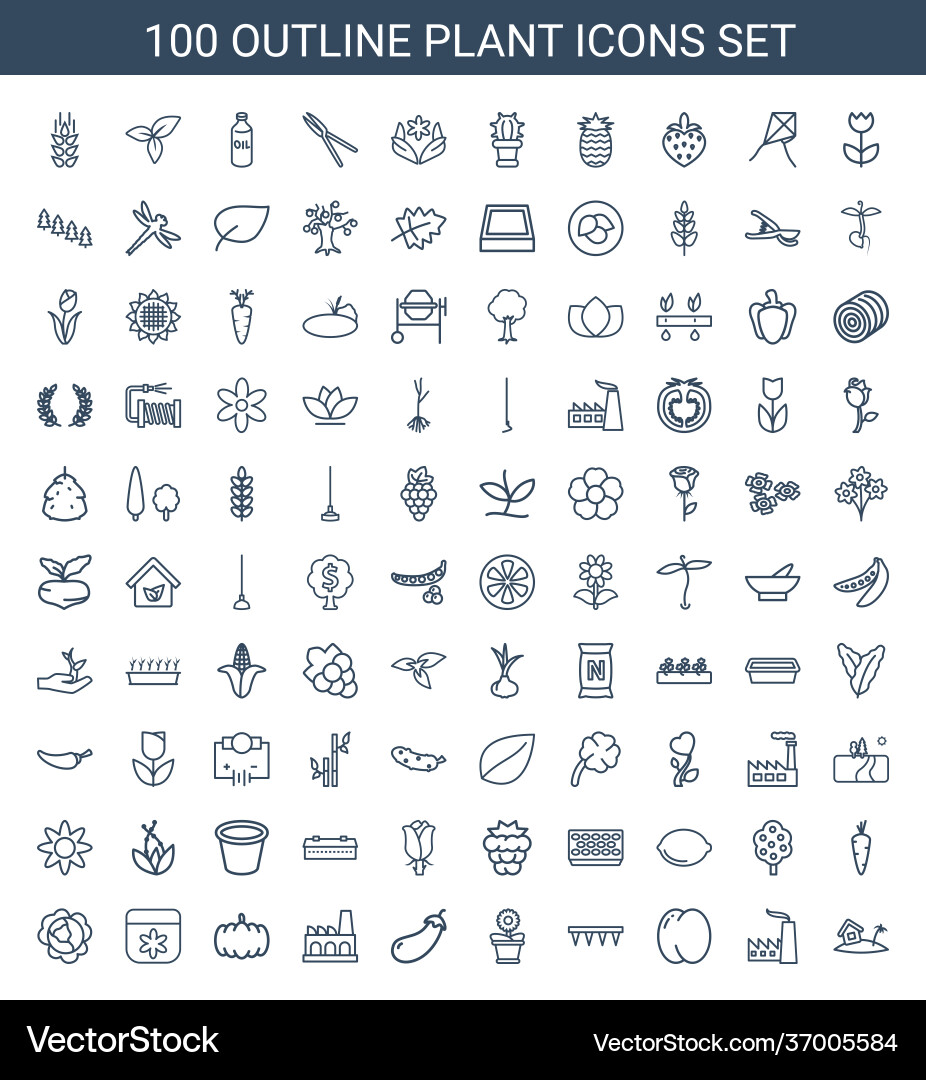 100 plant icons Royalty Free Vector Image - VectorStock