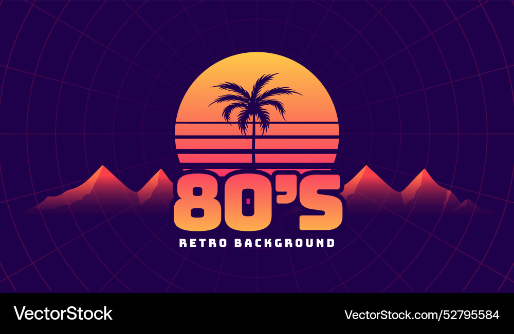 80s inspired retro landscape background Royalty Free Vector