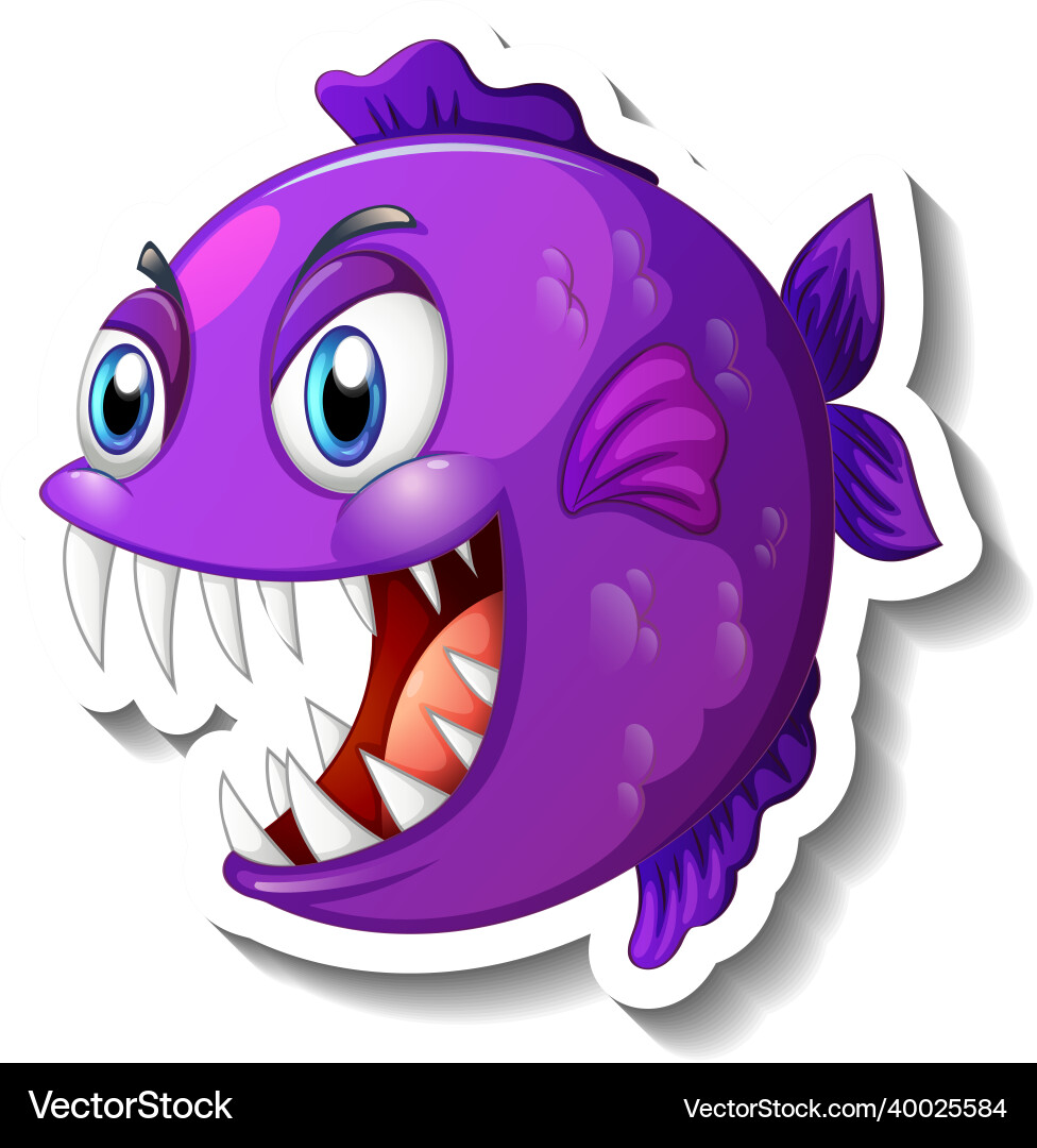Angry piranha fish cartoon sticker Royalty Free Vector Image